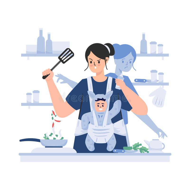 Multitasking Busy Mother Flat Illustration Stock Vector - Illustration ...