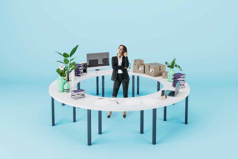 Multitasking Concept with Businesswoman and Work Desk with Accessories ...