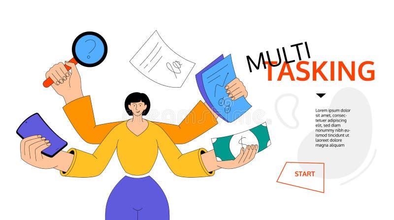 Multitasking Concept - Colorful Flat Design Style Web Banner Stock ...