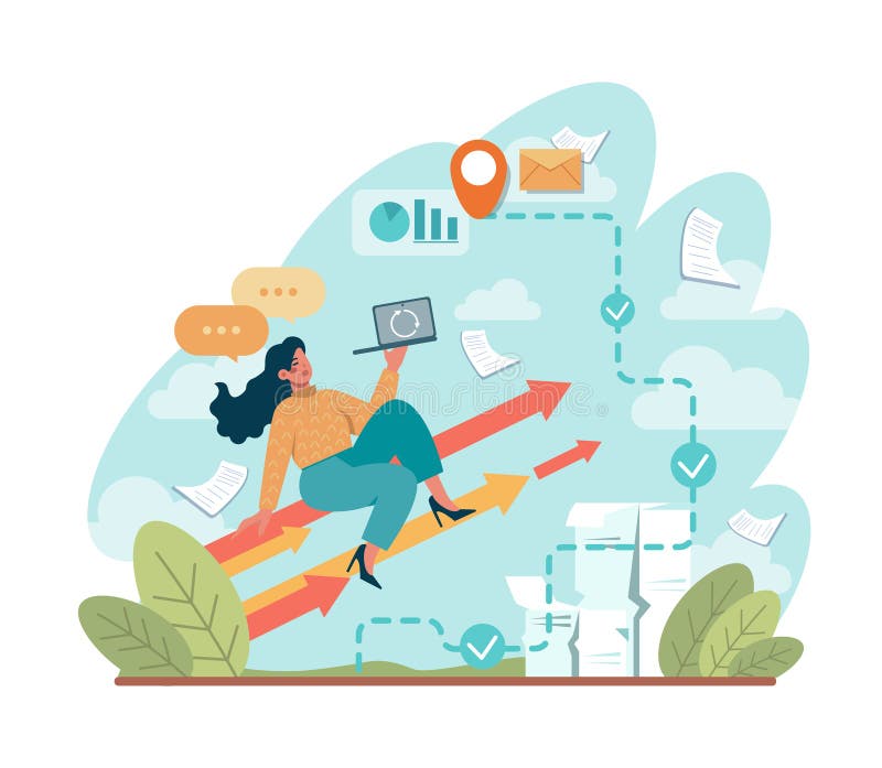 Multitasking Concept. Effective and Successful Office Worker Doing Many ...