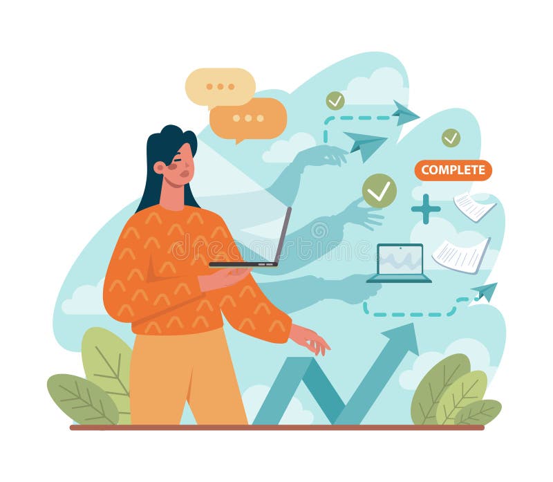 Multitasking Concept. Effective and Successful Office Worker Doing Many ...