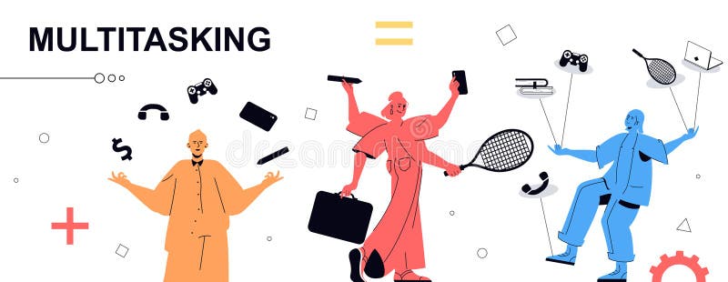 Multitasking Concept in Flat Cartoon Design for Web Banner. People ...