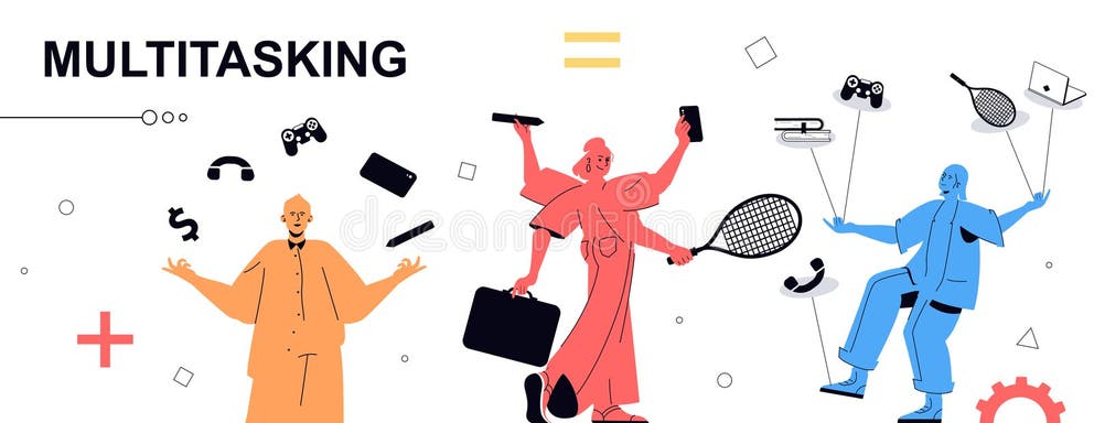 Multitasking Concept in Flat Cartoon Design for Web Banner. People ...