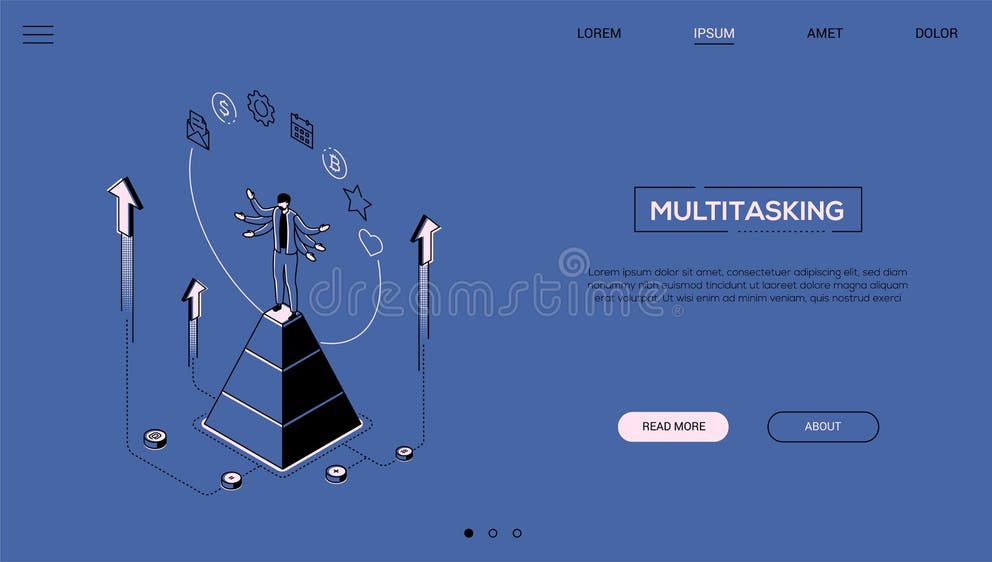Multitasking Concept - Line Design Style Isometric Web Banner Stock ...
