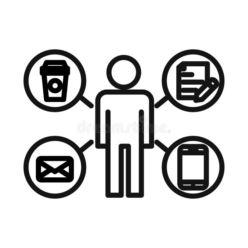 Multitasking Problem Black and White Icon Illustration Stock Vector ...