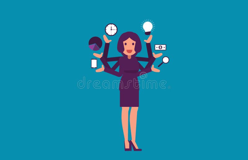 Multitasking Donna Di Affari Con Le Armi Multiple Illustrat Di Vettore ...