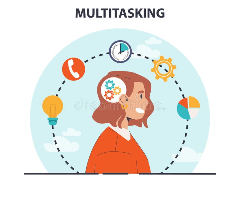 Multitasking. Effective and Competent Female Office Worker Managing Stock Vector - Illustration ...