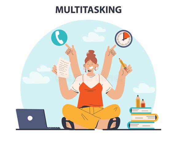 Multitasking. Effective and Competent Female Office Worker Managing Stock Vector - Illustration ...