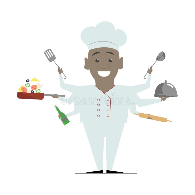 Multitasking Chef with Six Hands. Stock Vector - Illustration of master ...