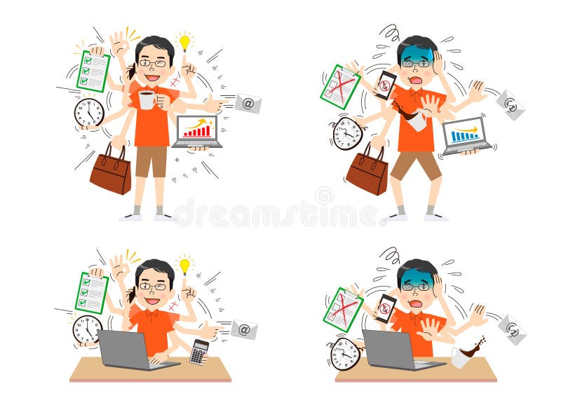 Multitasking man stock vector. Illustration of pressed - 135076812