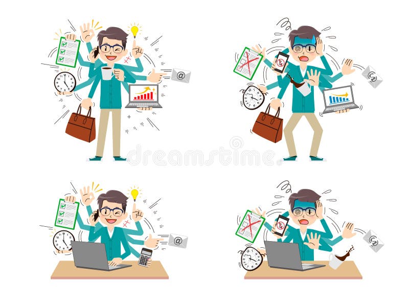 Multitasking man stock vector. Illustration of cute - 135076814