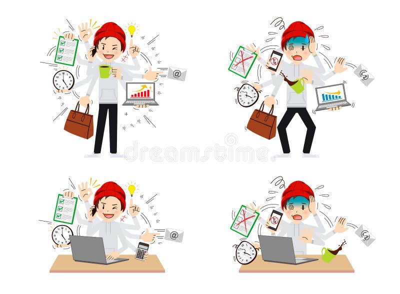 Multitasking man stock vector. Illustration of notebook - 135076830