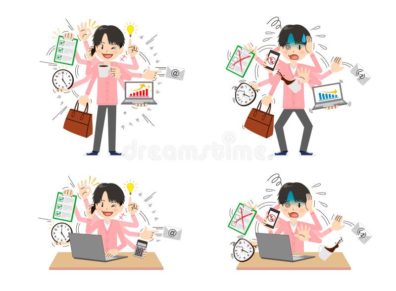 Multitasking man stock vector. Illustration of flat - 135076832