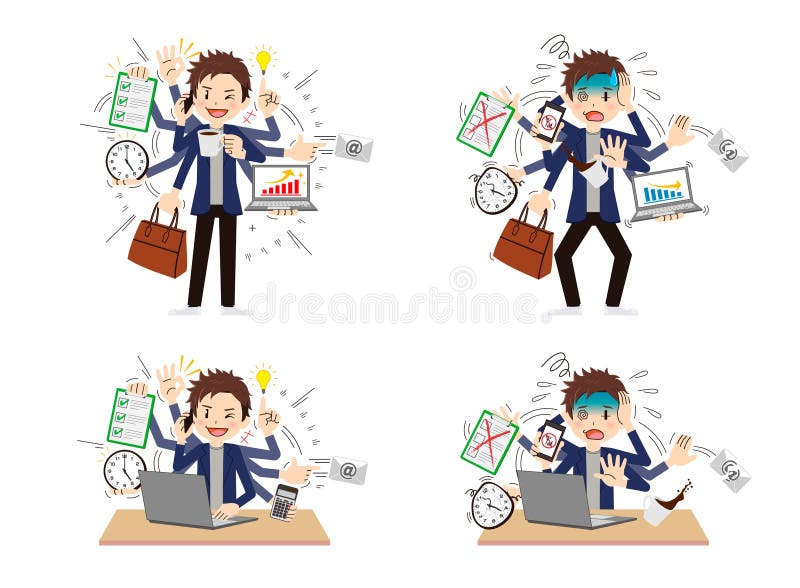 Multitasking man stock vector. Illustration of chart - 135076833