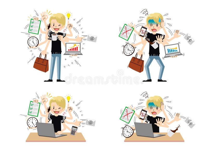 Multitasking man stock vector. Illustration of schedule - 135076835