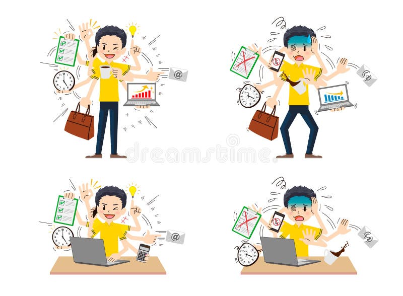 Multitasking man stock vector. Illustration of laptop - 135076839