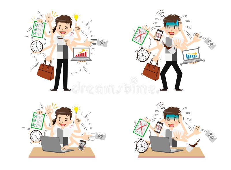 Multitasking man stock vector. Illustration of break - 135076840