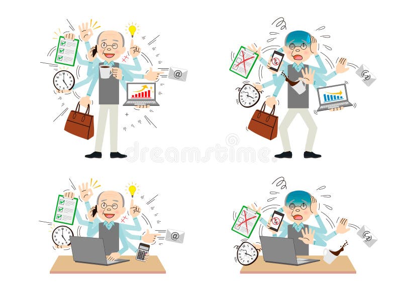 Multitasking man stock vector. Illustration of cute - 135076841