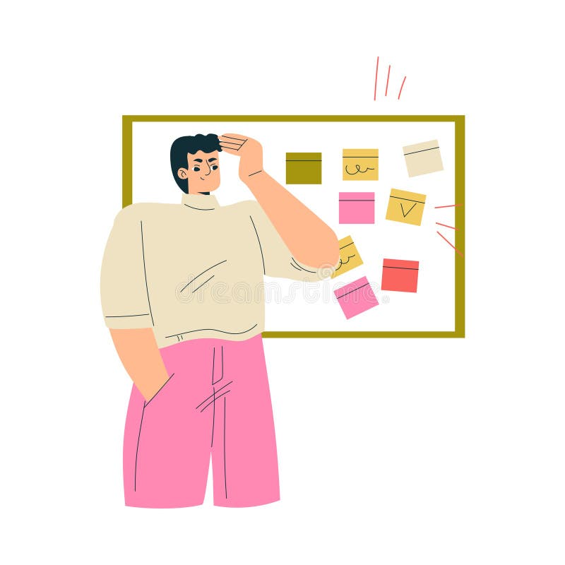 Multitasking Man Character Doing Multiple Task Look at Board with ...