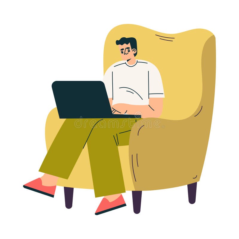 Multitasking Man Character at Laptop Doing Multiple Task Vector ...