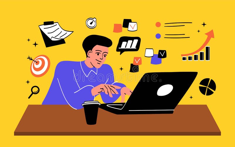 Multitasking man concept stock illustration. Illustration of ...