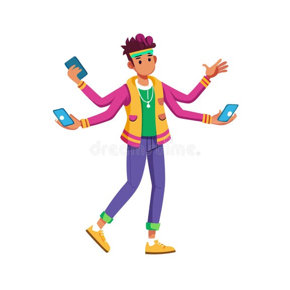 Multitasking Man with Multiple Hands and Smartphones: Vector Illustration Stock Vector ...