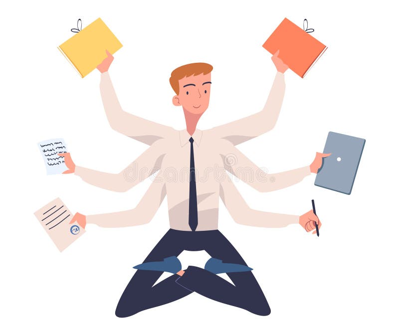 Multitasking Man Office Employee Character with Many Hands Vector ...