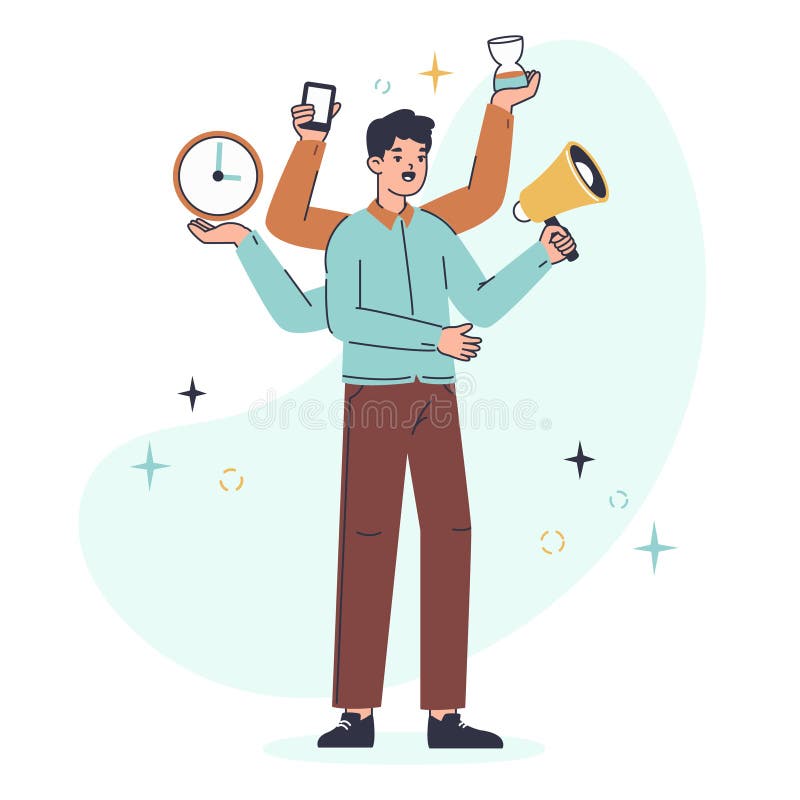 Multitasking Man, Productive Business Office Worker. Professional ...