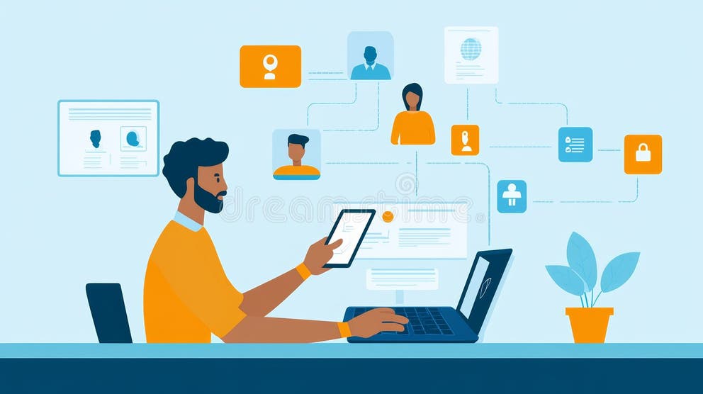 Multitasking Man Working on Laptop Phone and Online Learning ...