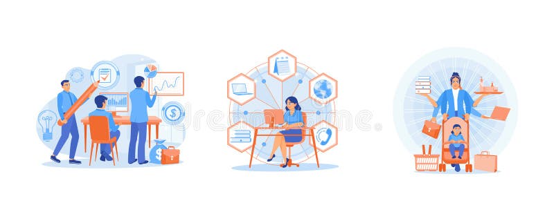 Multitasking Manager. Busy with Lots of Work. Divide Time for Family ...