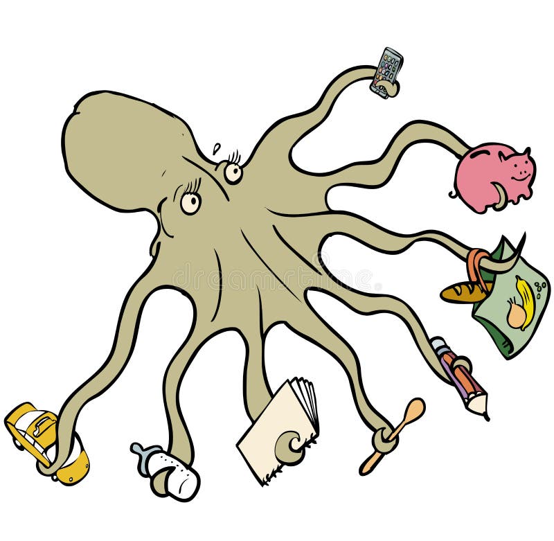 Multitasking octopus stock vector. Illustration of jobs - 34570989