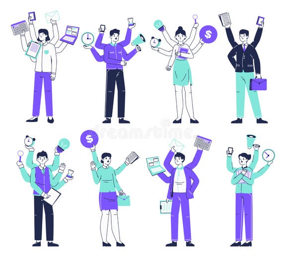 Multitasking Office Workers, Productive Business Characters ...