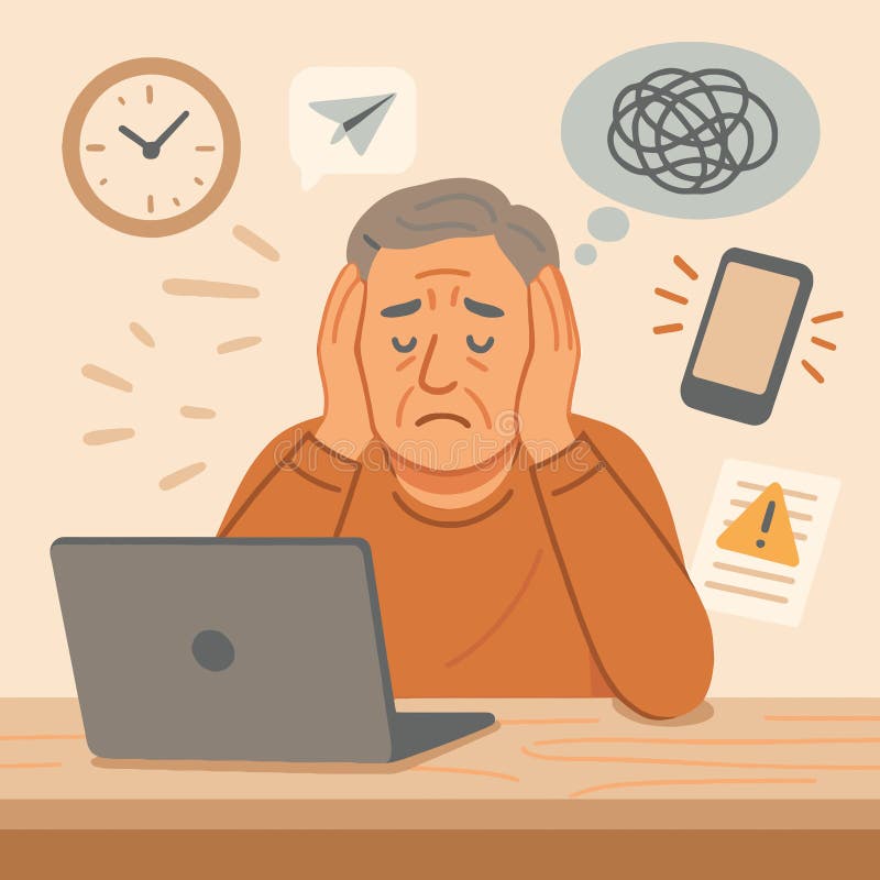 Multitasking Overload Reduces Productivity and Causes Stress Stock ...