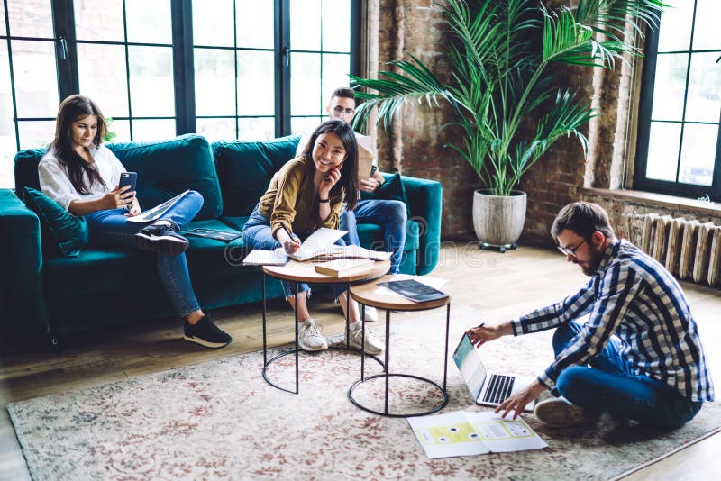 Multitasking Process of Millennial Persons Using Technology Stock Image ...