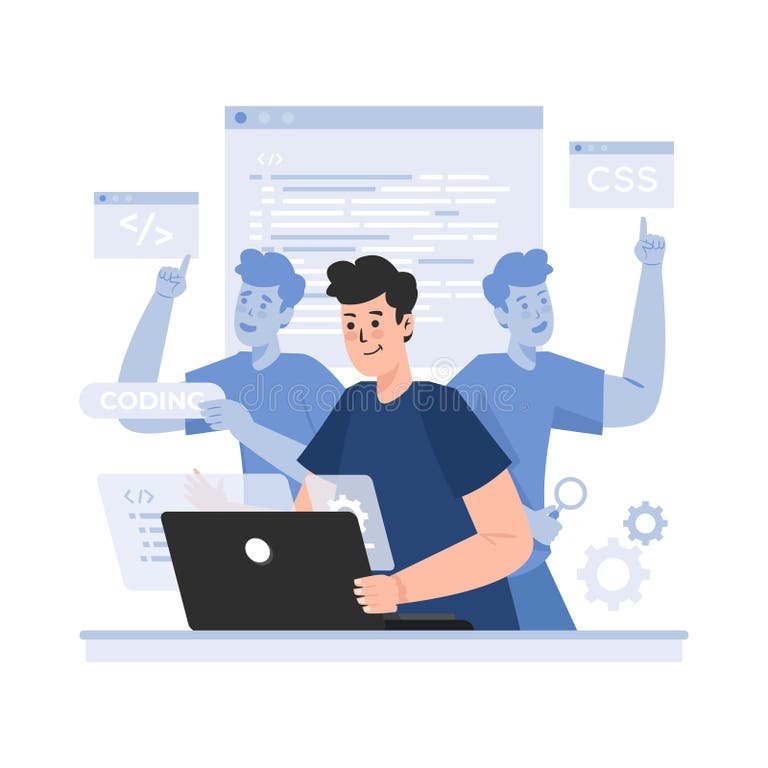 Multitasking Programmer Flat Illustration Stock Vector - Illustration ...