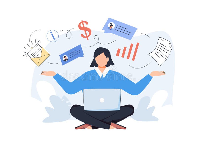 Multitasking Stressed Business Woman in Office Work Place. Vector ...