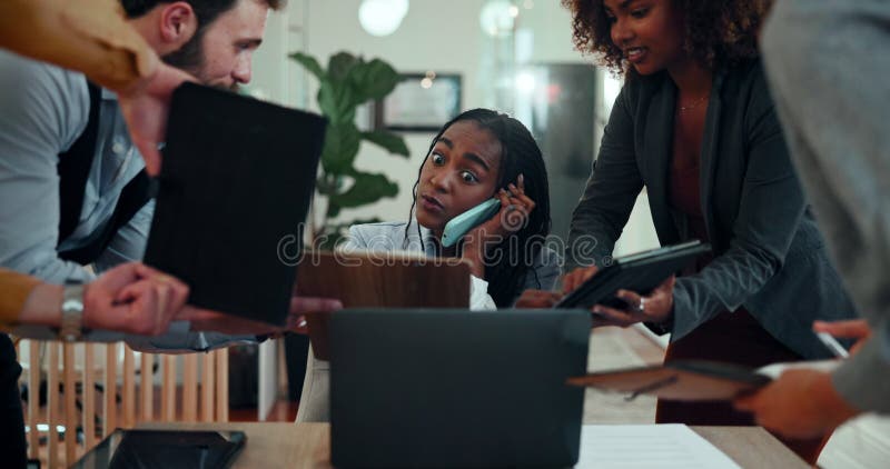 Multitasking, Team and Businesswoman in Office with Chaos for Documents ...
