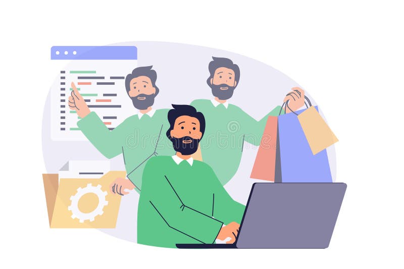 Multitasking Web Concept with Flat Cartoon People for Website Design ...