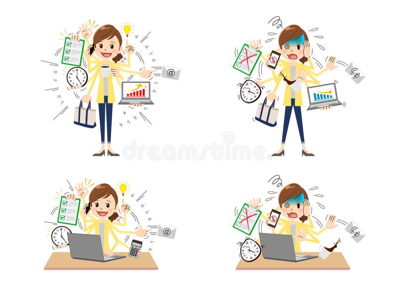 Multitasking Woman stock vector. Illustration of mail - 135076791