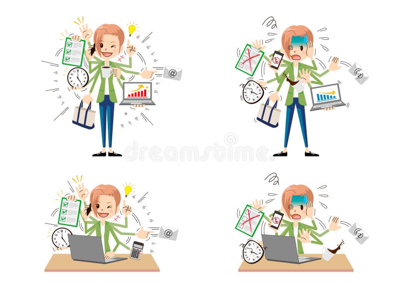 Multitasking Woman stock vector. Illustration of notebook - 135076837