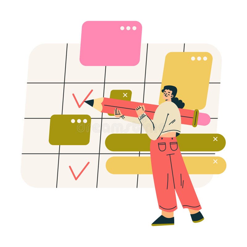 Multitasking Woman Character at Calendar Doing Multiple Task Vector ...