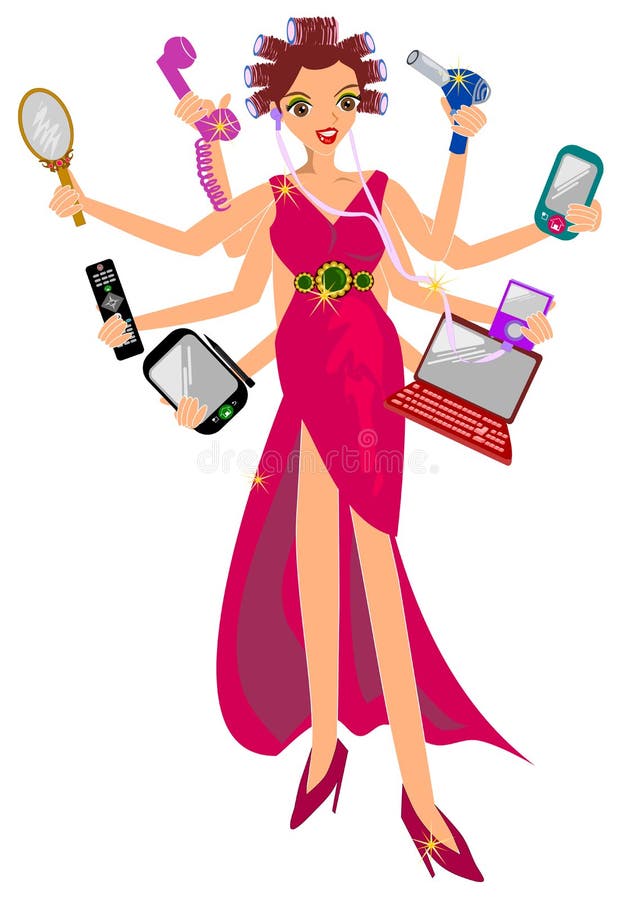 Multitasking Woman stock illustration. Illustration of handphone - 48137276