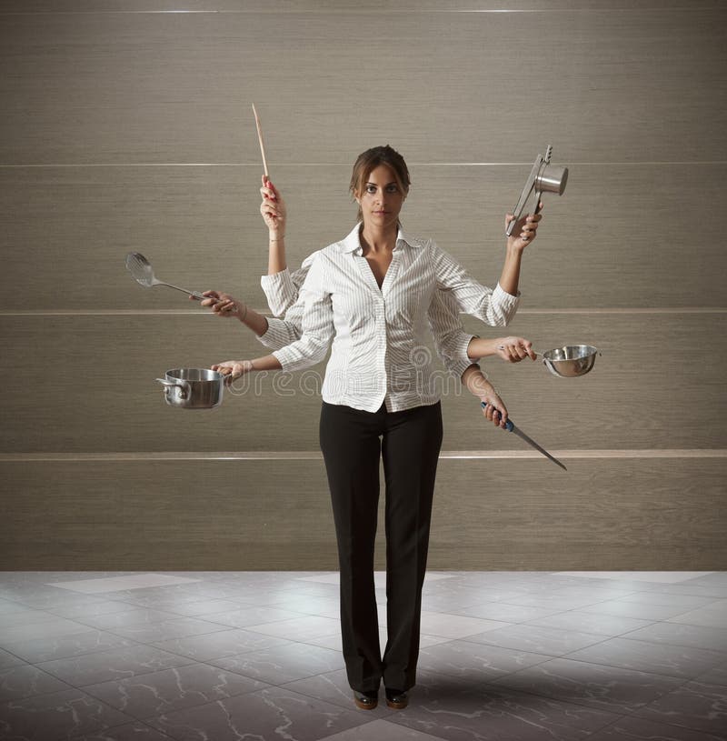 Multitasking Woman in Kitchen Stock Image - Image of colander, indoors ...