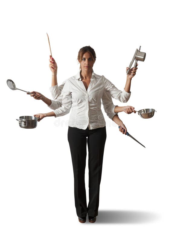 Multitasking Woman in Kitchen Stock Image - Image of work, mummy: 28906473