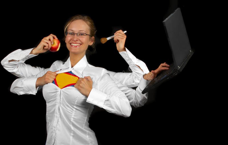 Multitasking Woman with Multiple Arms. Stock Image - Image of phone ...