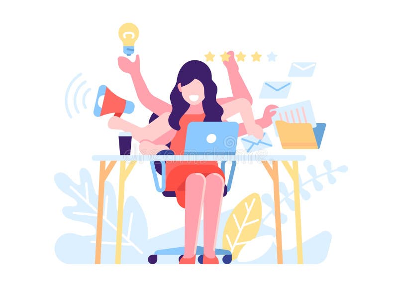 Multitasking Woman. Successful Business Woman Performing Multiple Tasks ...