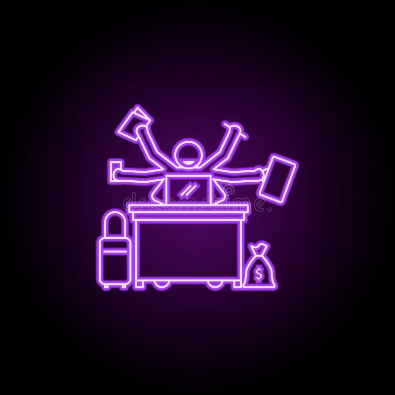 Multitasking Worker Neon Icon. Elements of People in the Work Set Stock ...