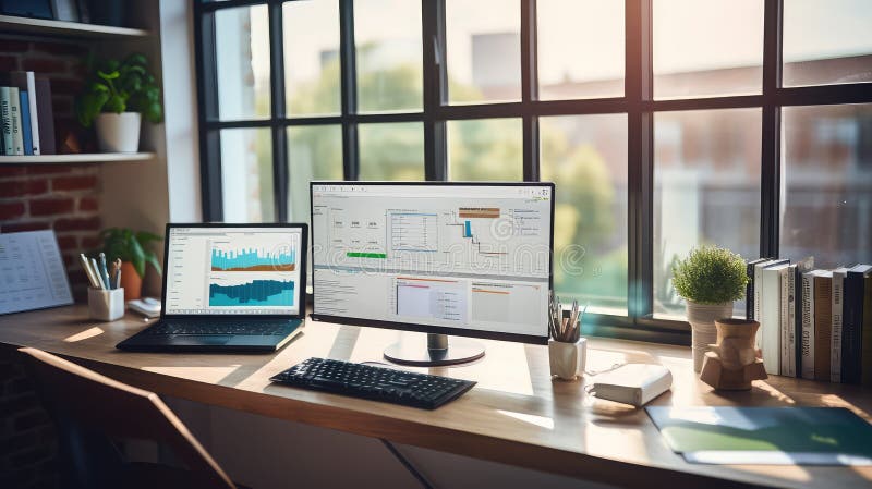 Multitasking Working at Home Desk Stock Illustration - Illustration of ...