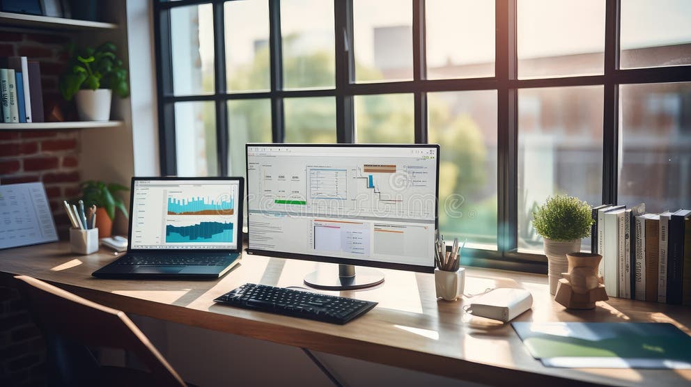 Multitasking Working at Home Desk Stock Illustration - Illustration of ...