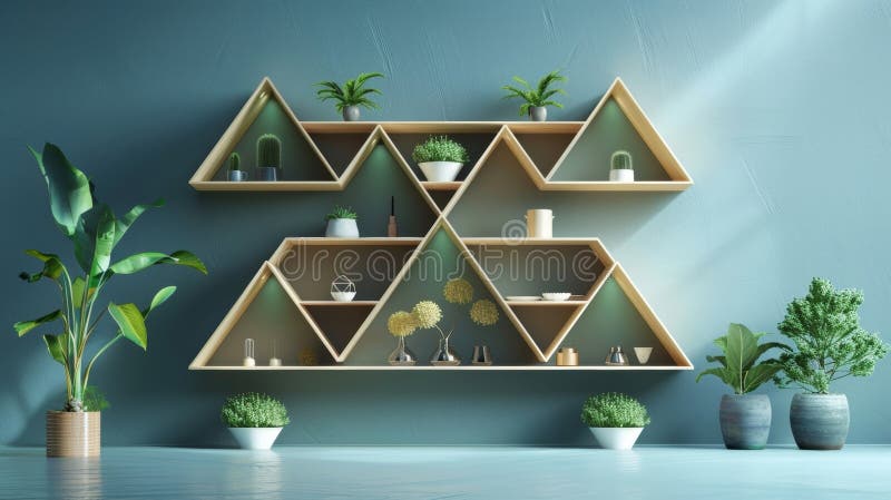 Multitiered Display Shelves Featuring Diamondshaped Shelves Adding a ...